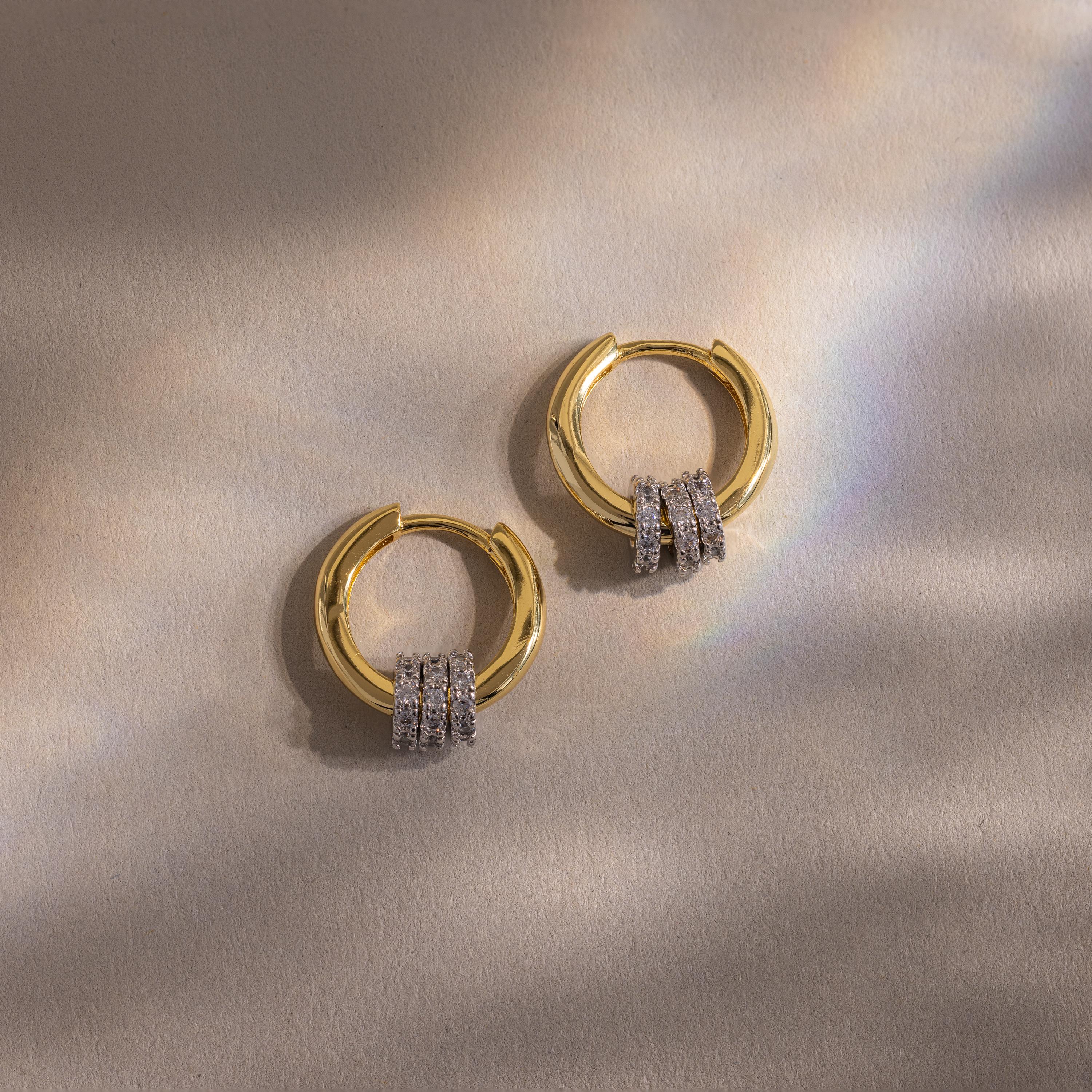 Mixed Metal Triple Pave Interlocking Hoop Earrings in 18K Gold ...