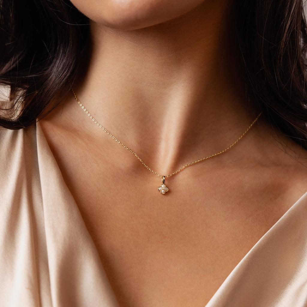 Rounded Pearl Flower Charm Necklace | Caitlyn Minimalist