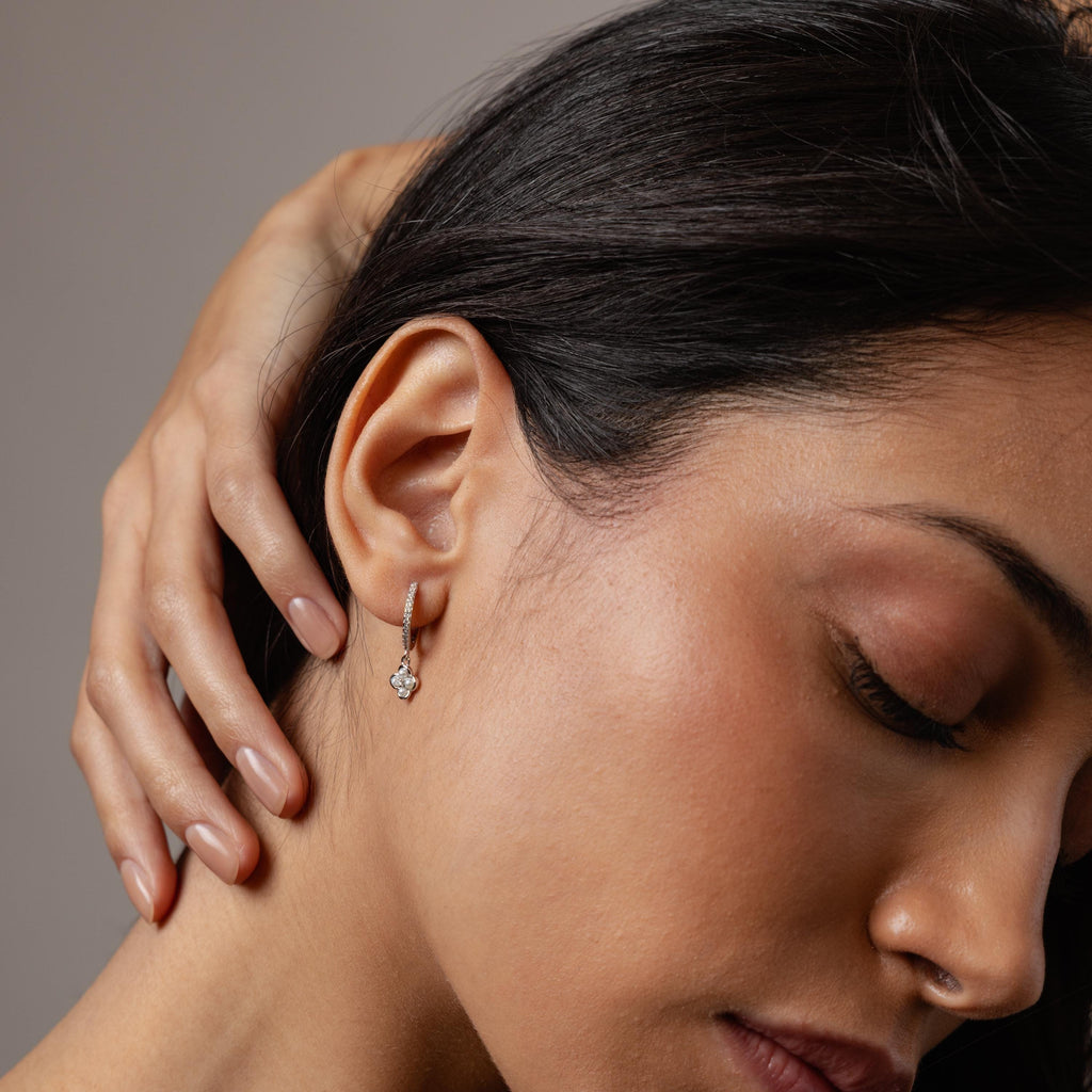 Pave Rounded Pearl Flower Hoop Earrings in Sterling Silver | Caitlyn ...