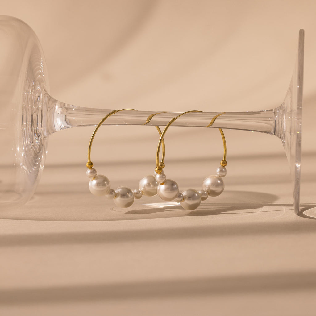 Statement Beaded Pearl Hoop Earrings in 18K Gold | Caitlyn Minimalist