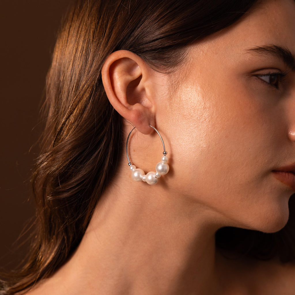 Statement Beaded Pearl Hoop Earrings in Sterling Silver | Caitlyn ...