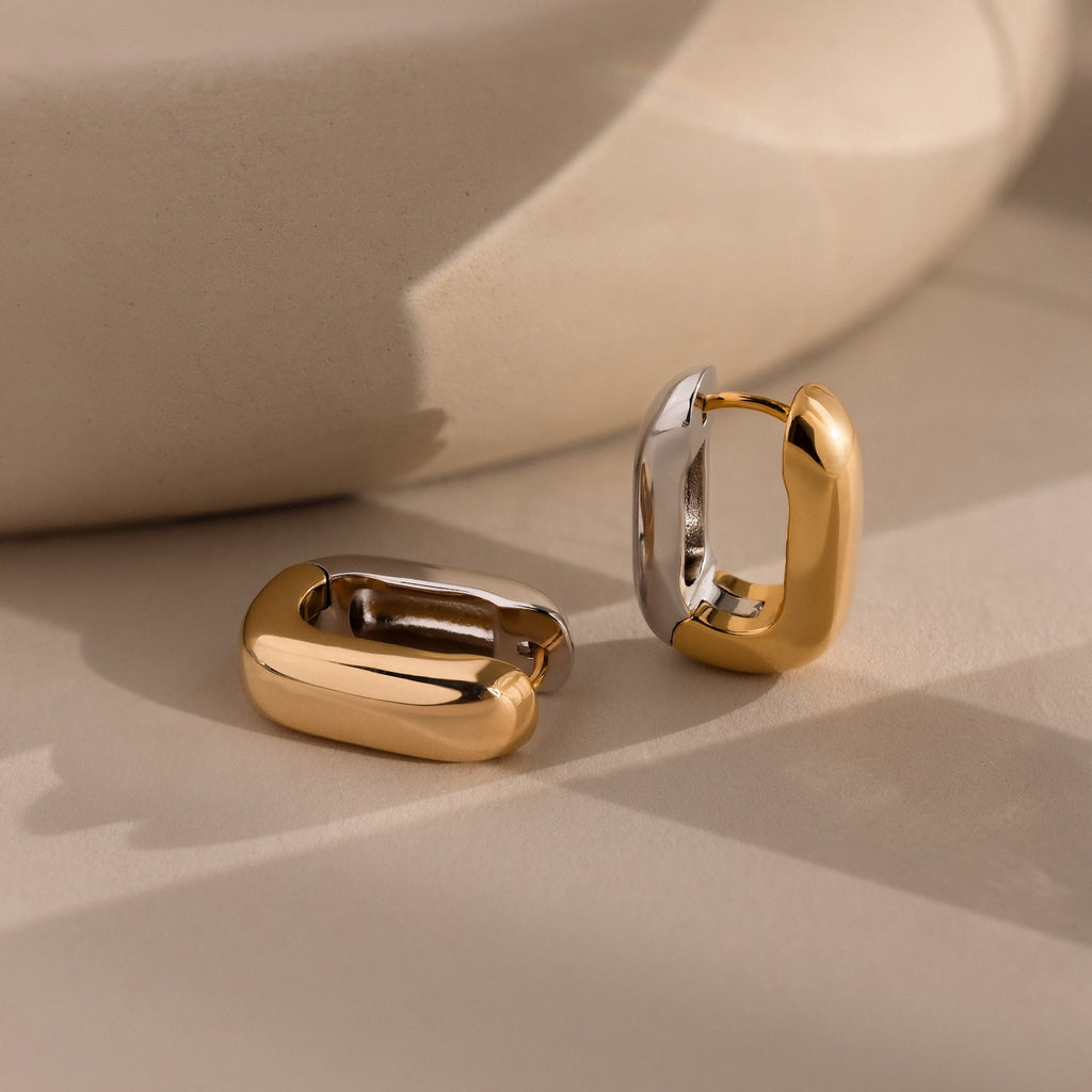 Bold Chunky Link Hoop Earrings in Mixed Metal | Caitlyn Minimalist