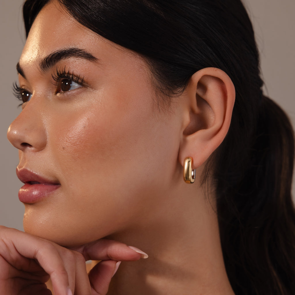 Bold Chunky Link Hoop Earrings in Mixed Metal | Caitlyn Minimalist