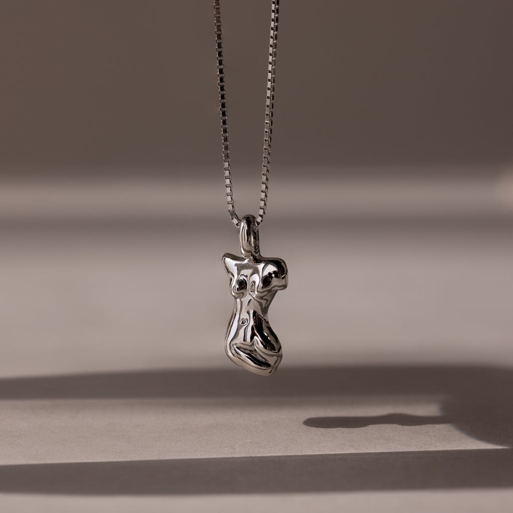Kinn Female Body Sculpture Pendant Necklace in Silver | Caitlyn Minimalist