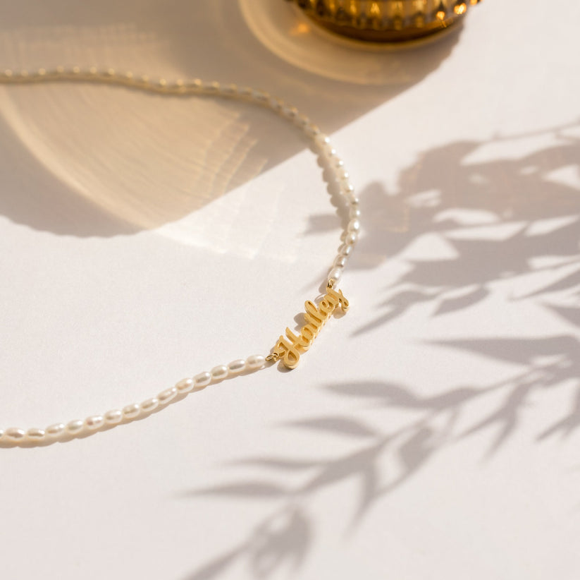 Custom Mellow Pearl Chain Name Necklace | Caitlyn Minimalist