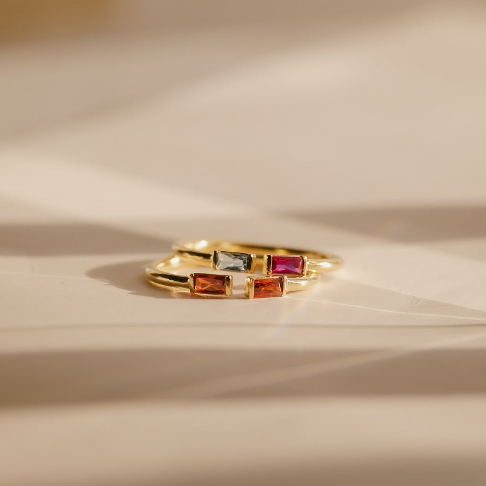 Custom Duo Baguette Diamond Birthstone Ring | Caitlyn Minimalist